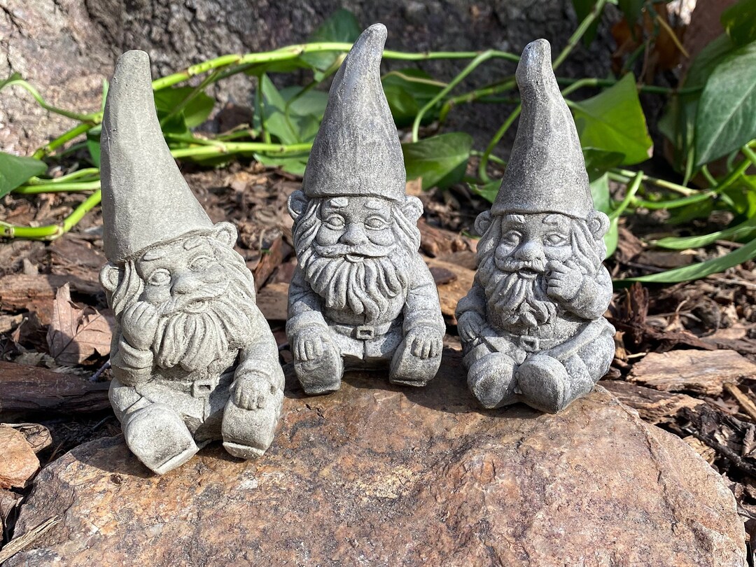 Handmade "the Three Gnomes" Matching Set Stone Finish or White Cement ...