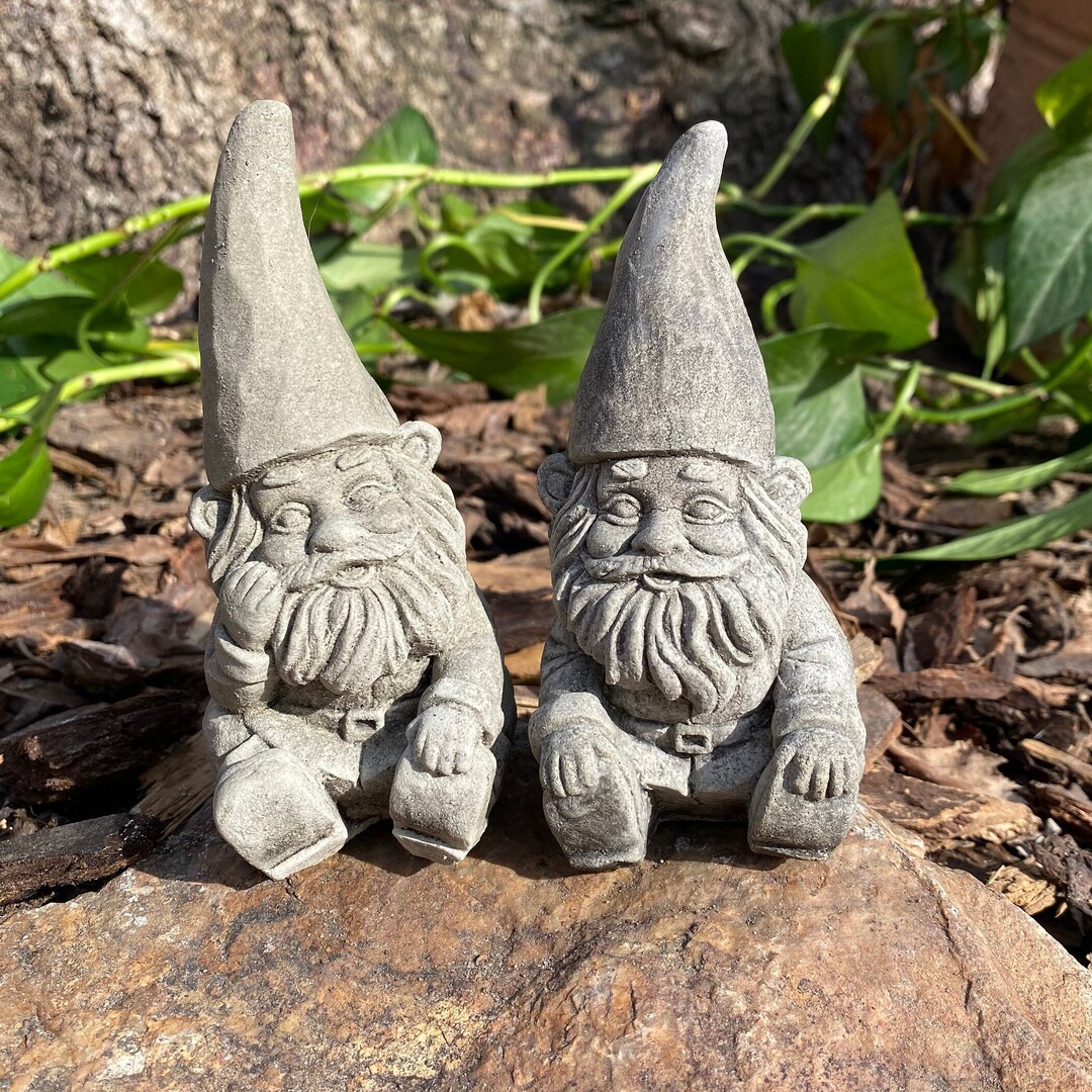Handmade Pair of Garden Gnomes Cement Statues - Etsy