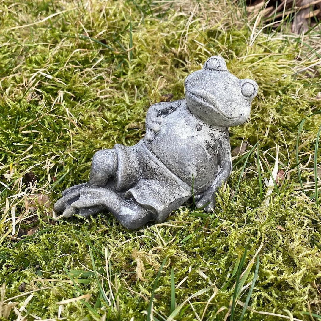 Handmade Relaxed Frog Cement Statue - Etsy