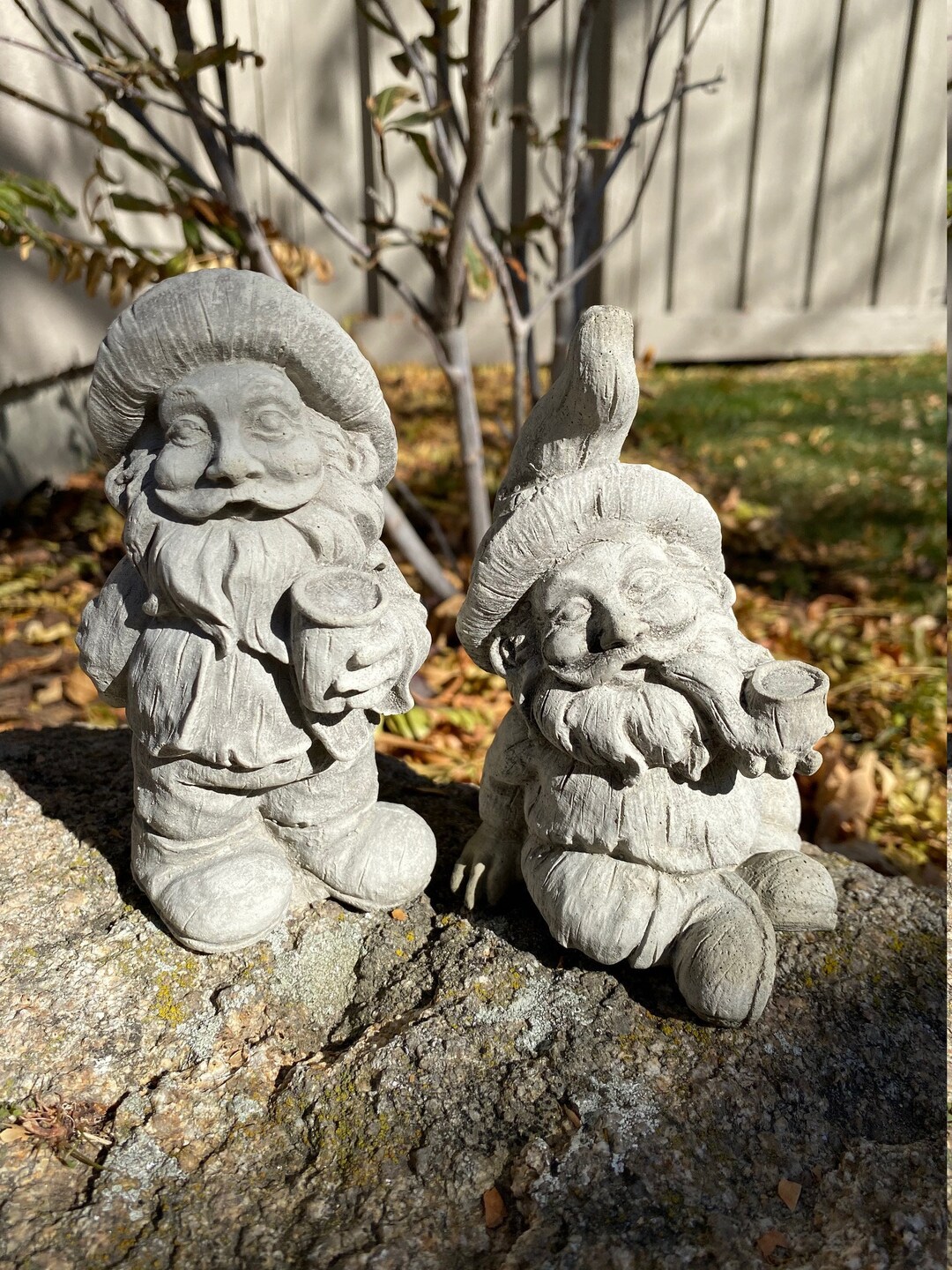 Handmade Pair of Garden Gnomes Stone Finish or White Cement - Etsy ...
