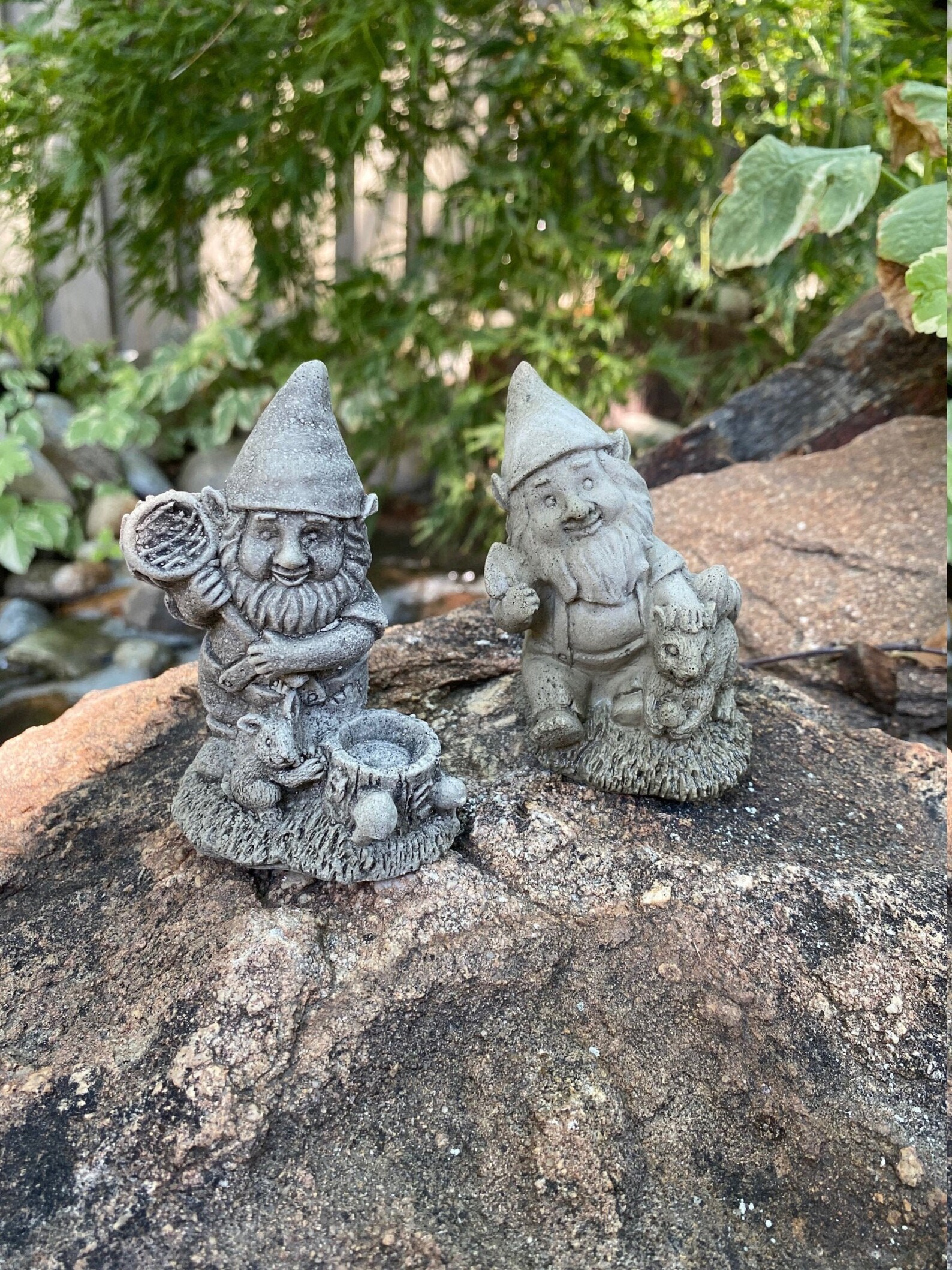 Handmade Pair of Garden Gnomes Stone Finish or White Cement Statue - Etsy