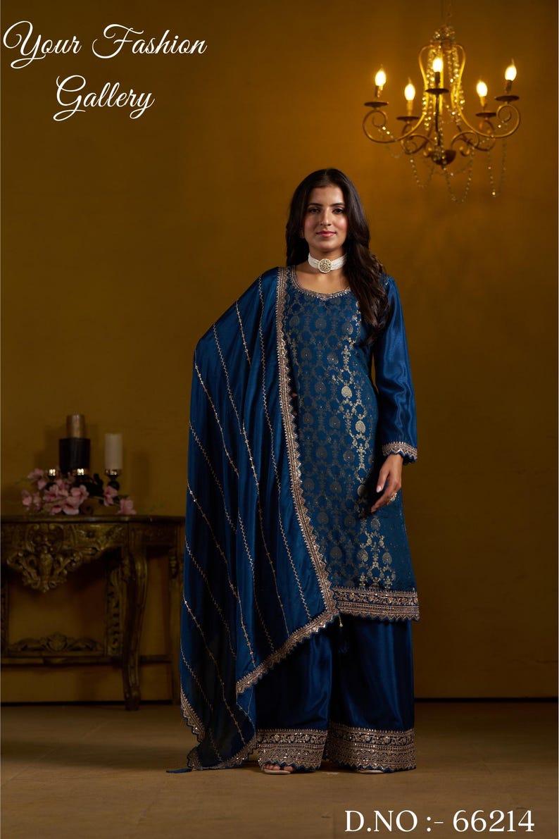 Blue Embroidered Pakistani Suit: Satin Salwar Kameez Dress - Etsy