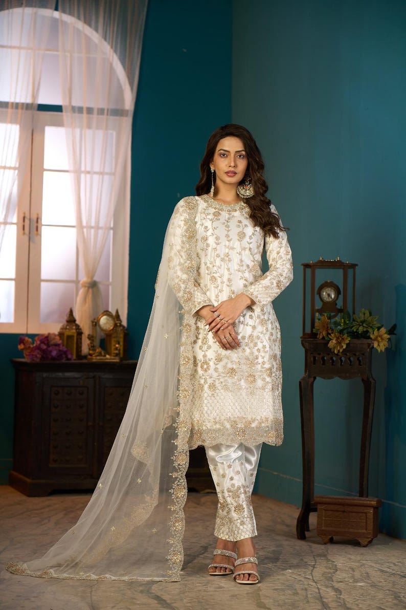 Embroidered Butterfly Net Salwar Kameez: 3-piece Pakistani Suit - Etsy