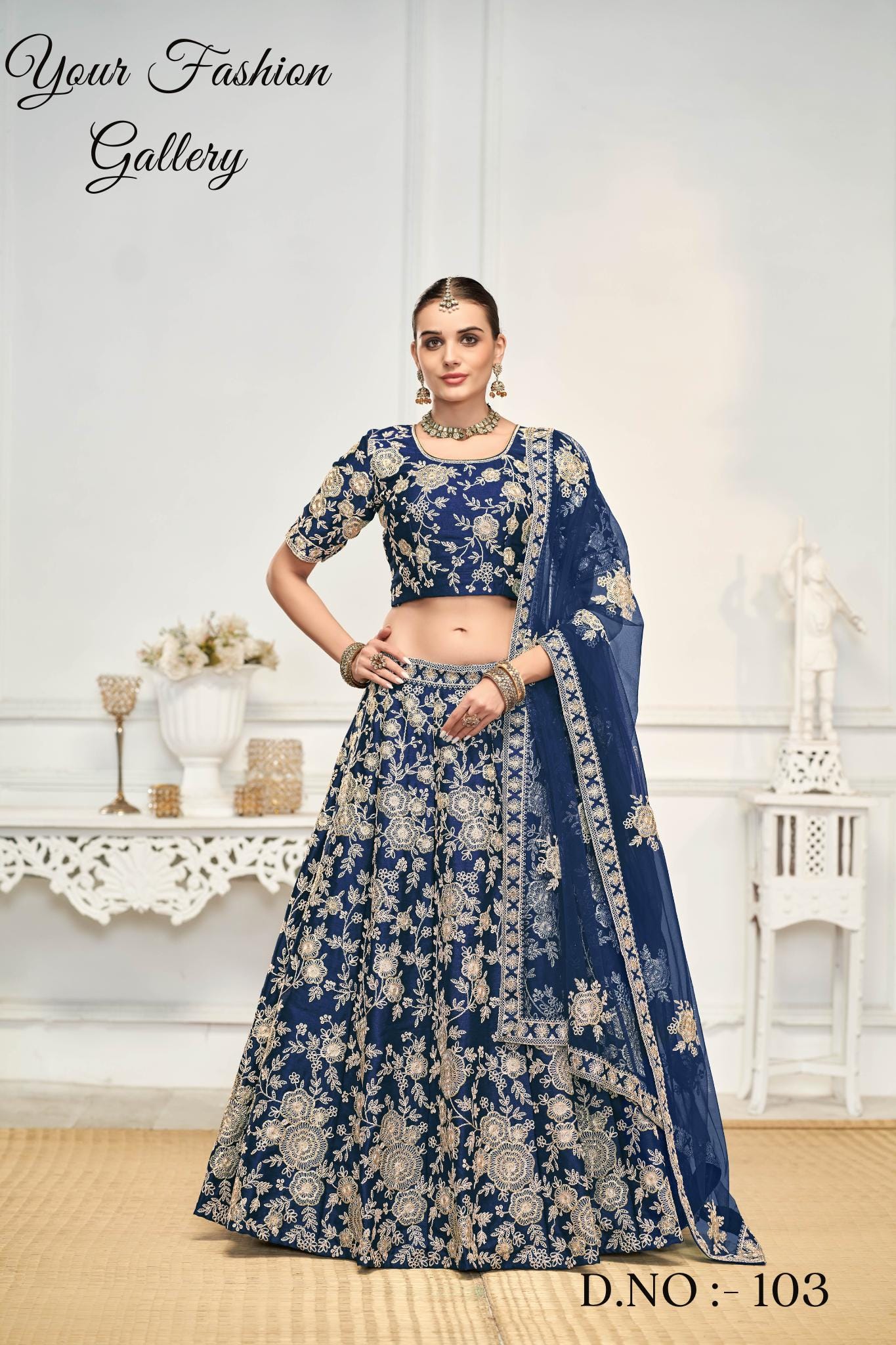 Handmade Deep Blue Art Silk Lehenga Set: Embroidered Indian Bridal ...