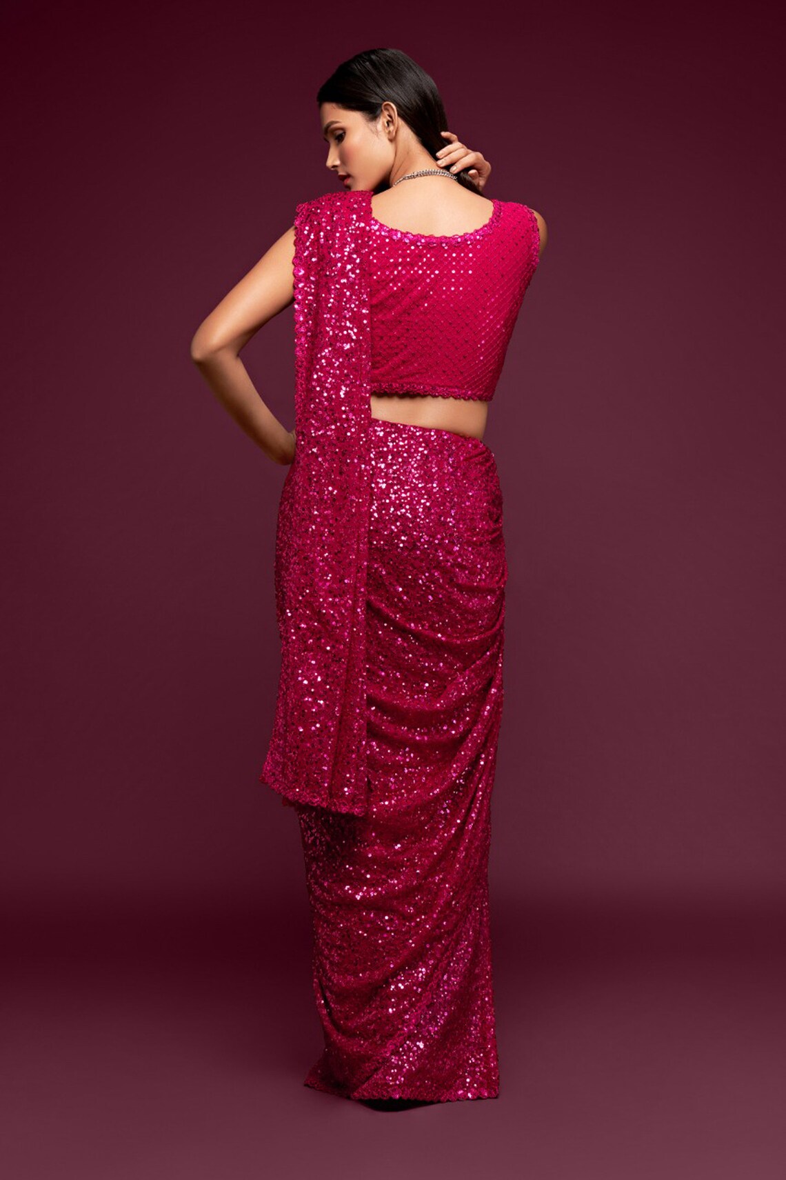 Hot Pink Color Saree for Women Ready to Wear Trendy Sequence - Etsy