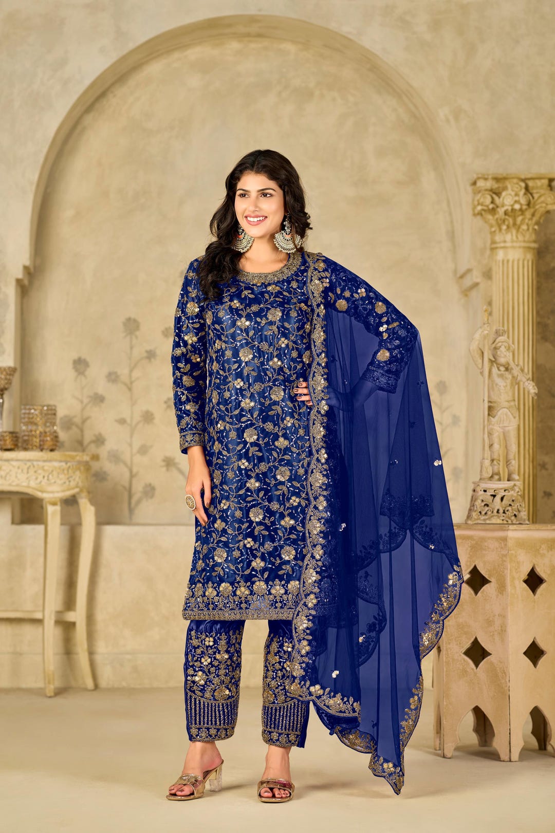 Royal Blue Embroidered Salwar Kameez: Indian Wedding Outfit - Etsy