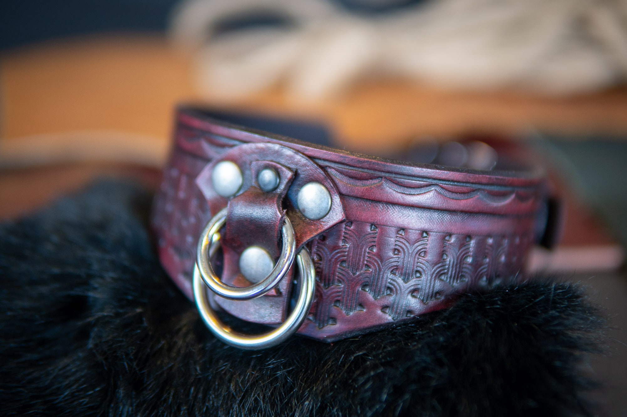 Stunning Blood Red Leather Bondage Collar Hand-tooled in California - Etsy