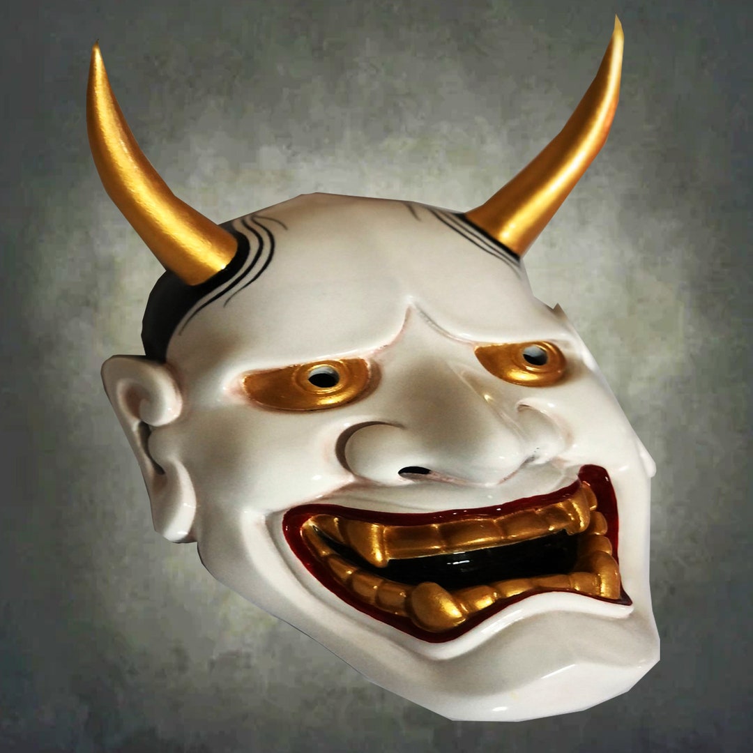 Japanese Hannya Evil Airsoft Mask White Gold and Prop Mask Original ...