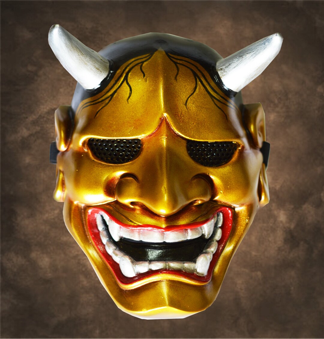 Gold Hannya Demon Evil Airsoft Mask and Prop Original Handmade BB Gun ...