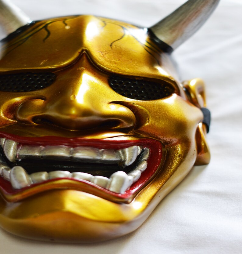 Gold Hannya Demon Evil Airsoft Mask and Prop Original Handmade BB Gun ...