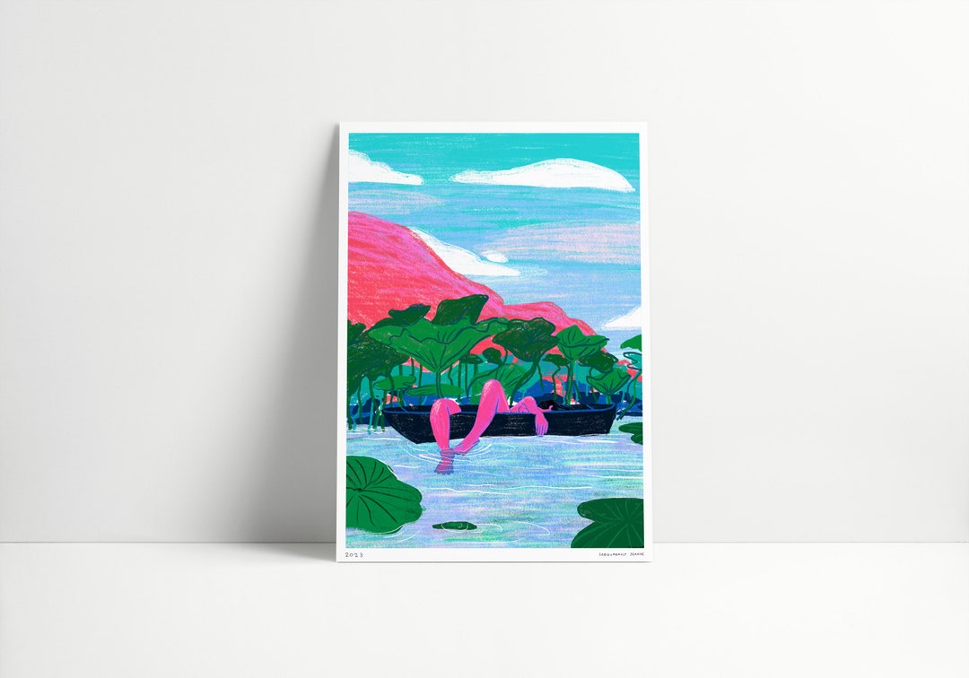 AFFICHE Barque sur l'eau Illustration vom Illustrator, Poster ...