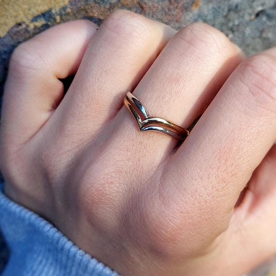 Vintage Two Tone Gold Wishbone Ring | Stacking | Soli… - Gem