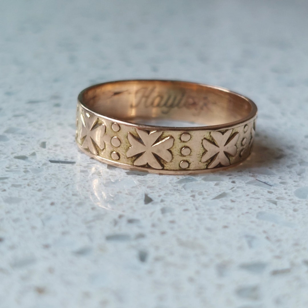 Antique 1902 Engraved Solid 9 Ct Yellow Gold Band | Size US 7.25 UK O 1 ...