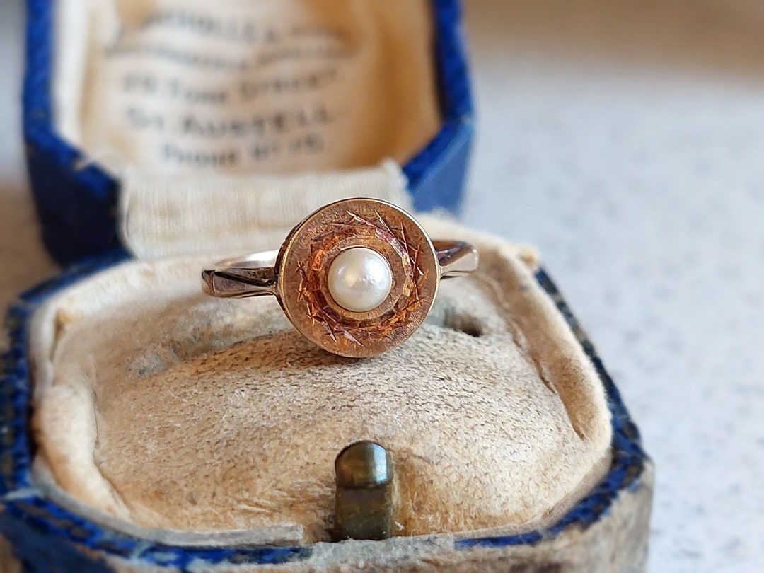 Vintage Pearl Target Ring | Solid 9 Ct Yellow Gold | Bridal Jewellery ...