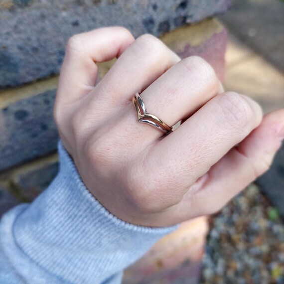 Vintage Two Tone Gold Wishbone Ring | Stacking | Soli… - Gem