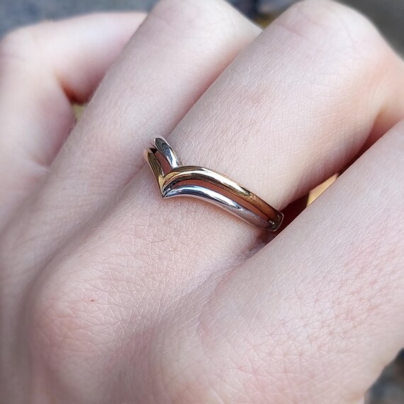 Vintage Two Tone Gold Wishbone Ring | Stacking | Soli… - Gem