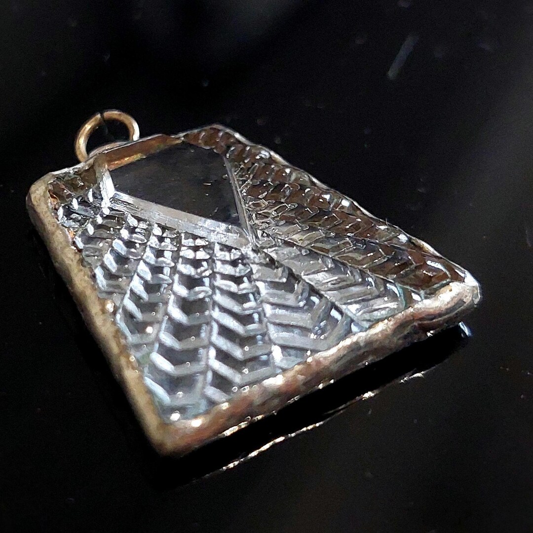One of a Kind Silver Glass Pendant | Upcycled | Art Deco Glass Necklace ...