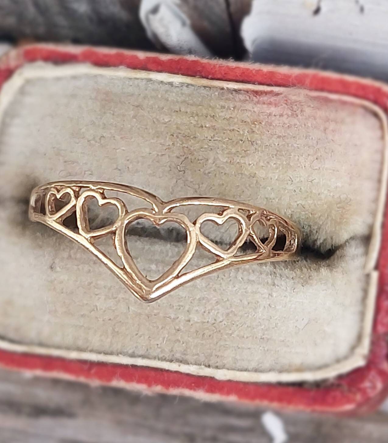 Vintage Heart Gold Wishbone Ring Stacking Ring US 6 UK L 1 2 EU 52.5 Layaway Resizing Available