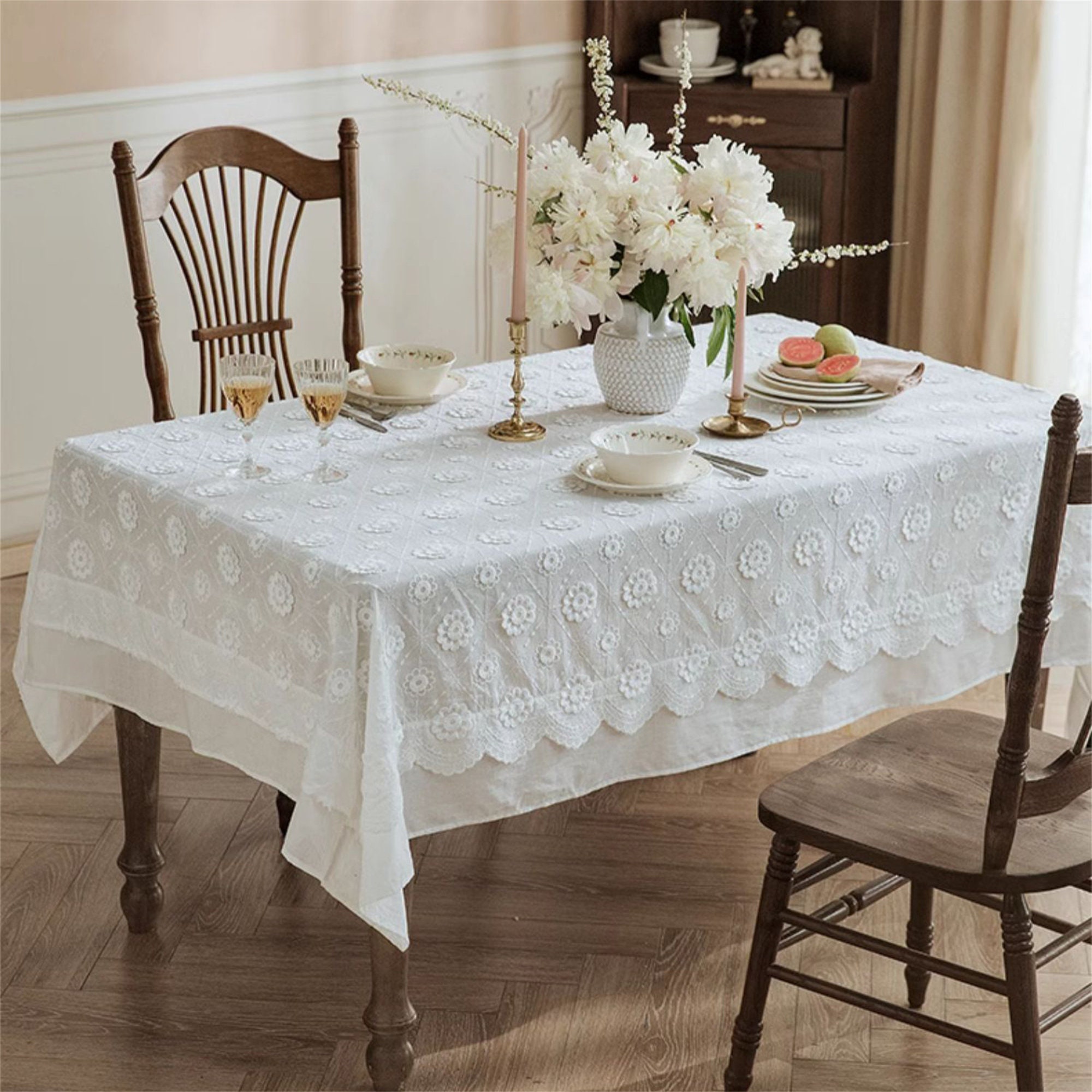 French Romantic Series Lace Tablecloth French White Lace Tablecloth ...