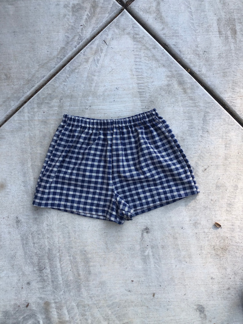 Blue Plaid Cotton Shorts: Lightweight Festival Fashion - Etsy