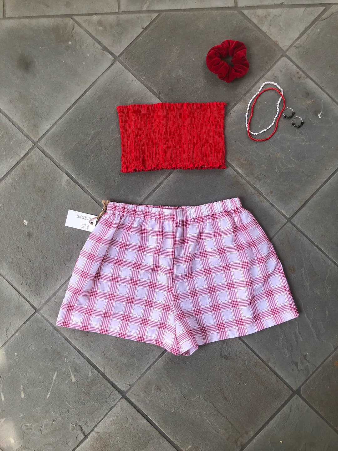 Red Bandeau Top, Smocked Tube Top, Stretchy Tube Top, Red Tube Top, Red ...