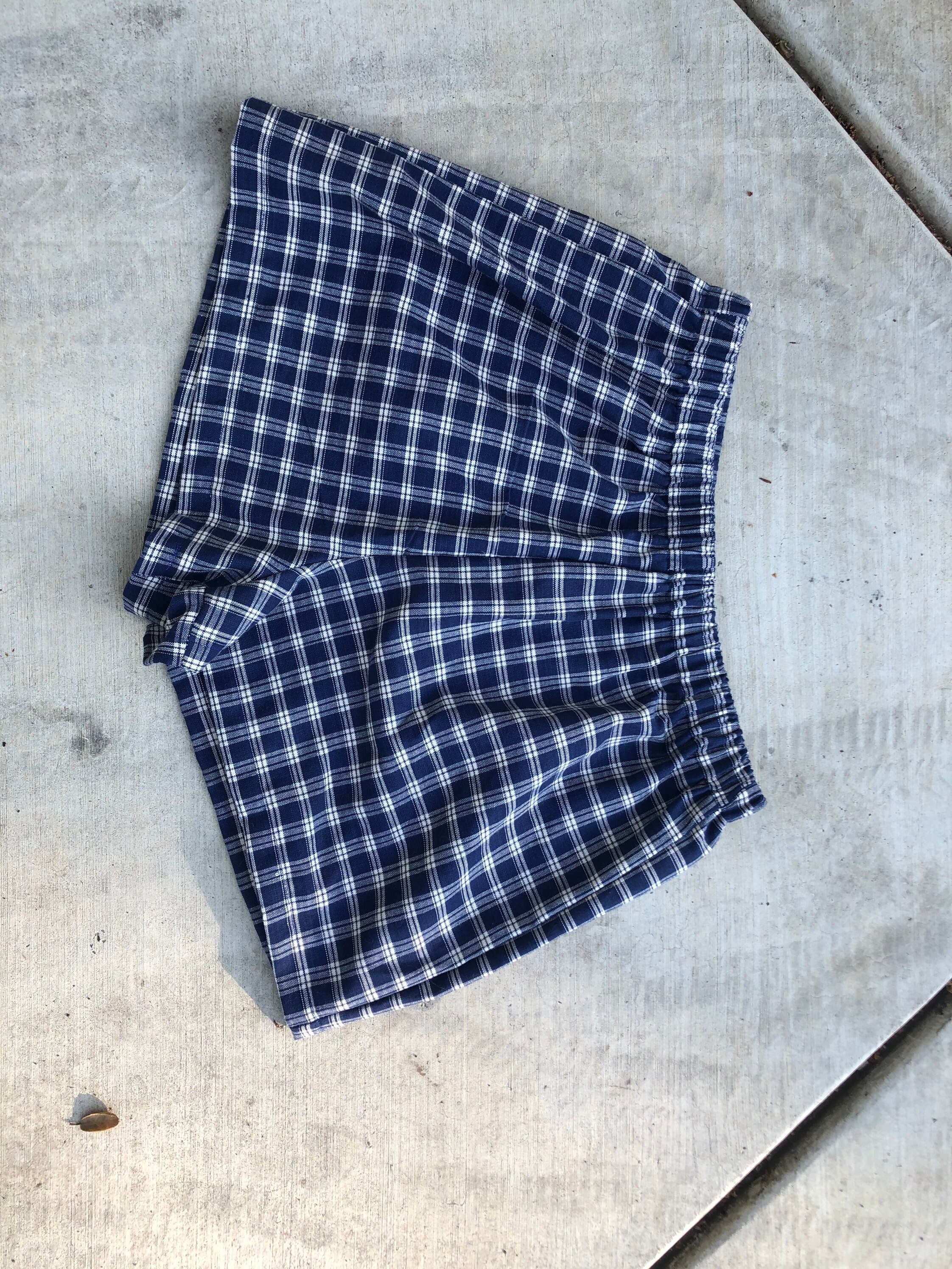 Blue Plaid Cotton Shorts: Lightweight Festival Fashion - Etsy