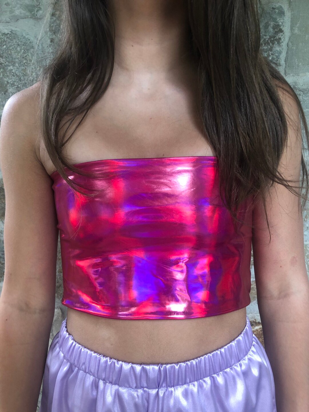 Holographic Pink Rave Top, Pink Tube Top, Pink Tailgate Top, Rave Top ...