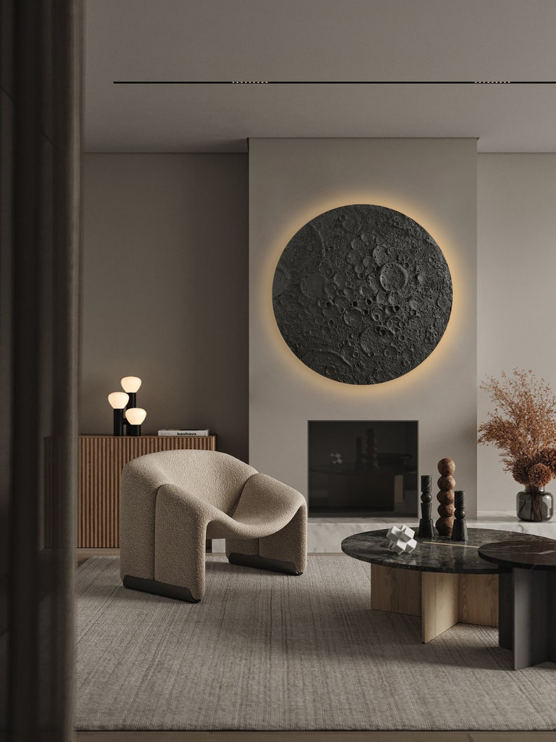 Moon Wall Light, Modern Plaster Wall Art, Moon Wall LED Night Light ...