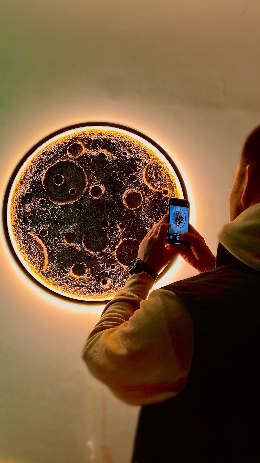 Moon Led Sign Wall Art, Modern Plaster Wall Art, Moon Wall LED Night ...