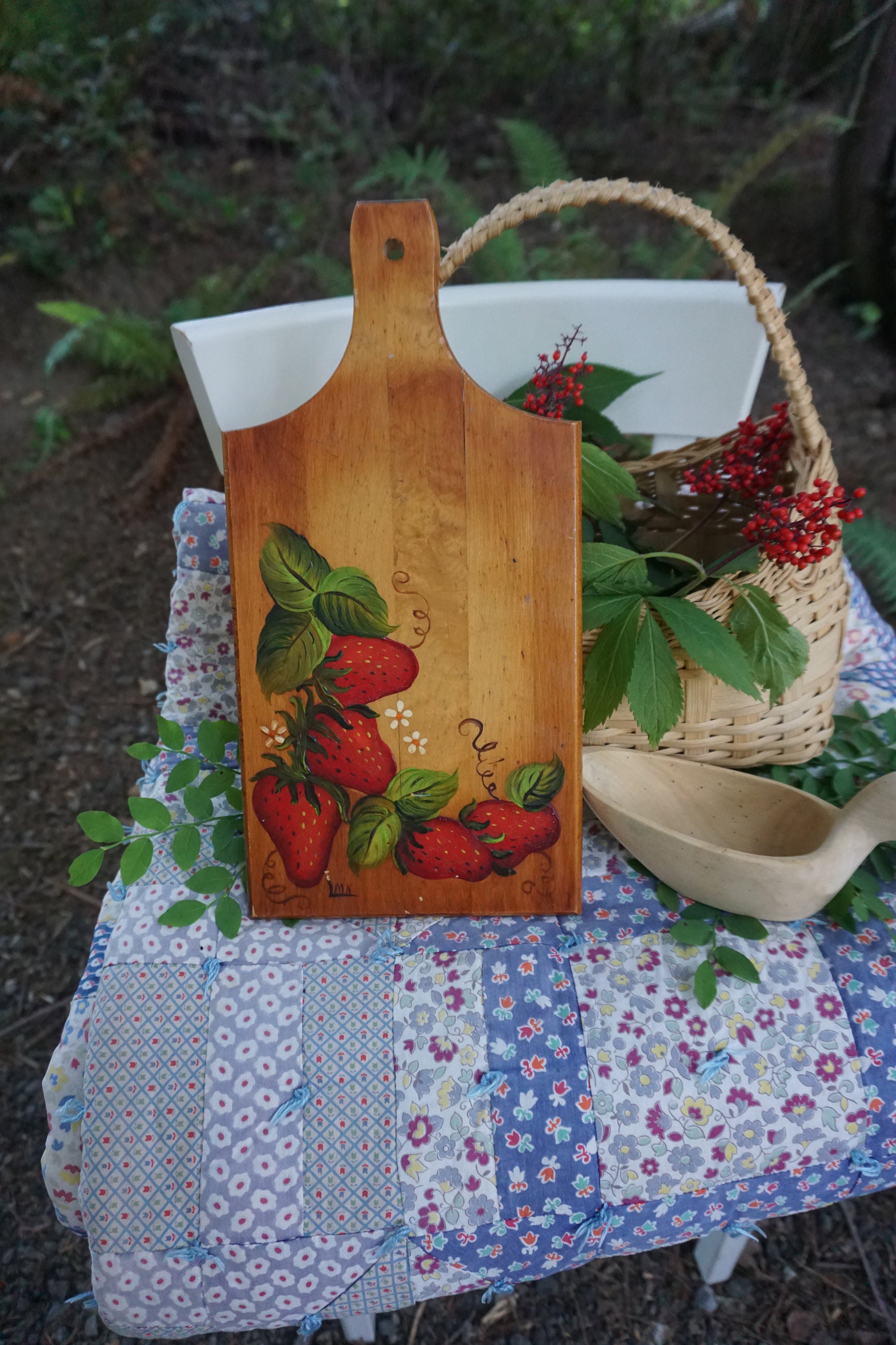 Handpainted Strawberry Wood Cutting Board | Etsy