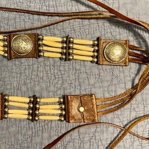 Vintage Native American Concha Leather Tie Belt With Bone Hair-pipe - Etsy