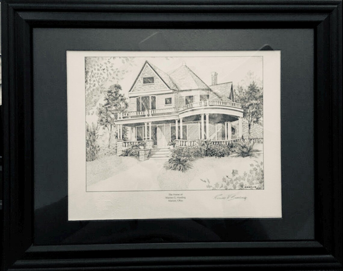 Lithograph Print, Home of Warren G Harding, Marion, Ohio, Framed 15” X ...