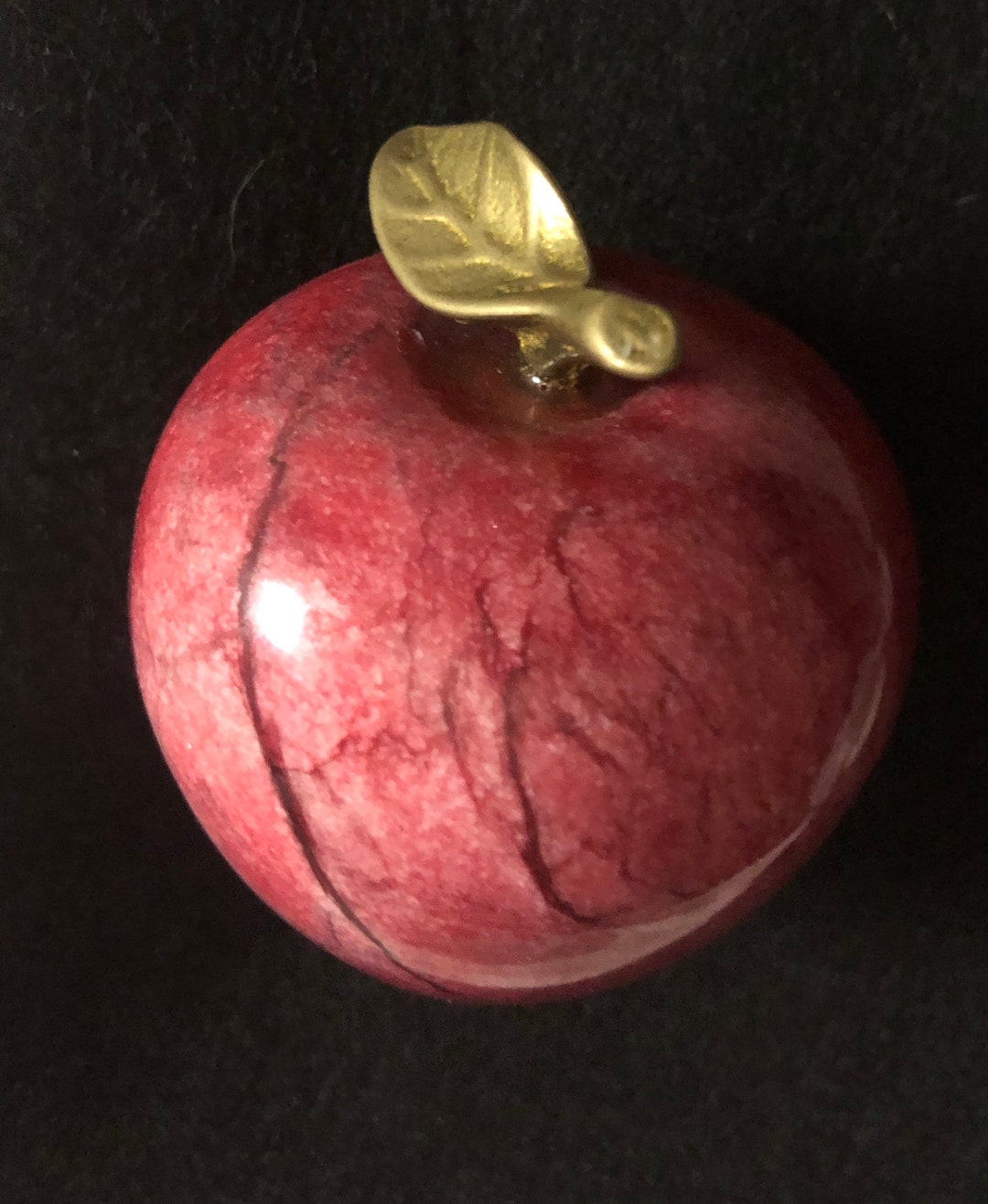 3.5” High Apple Italian or Red Alabaster Marble With Brass Stem and ...