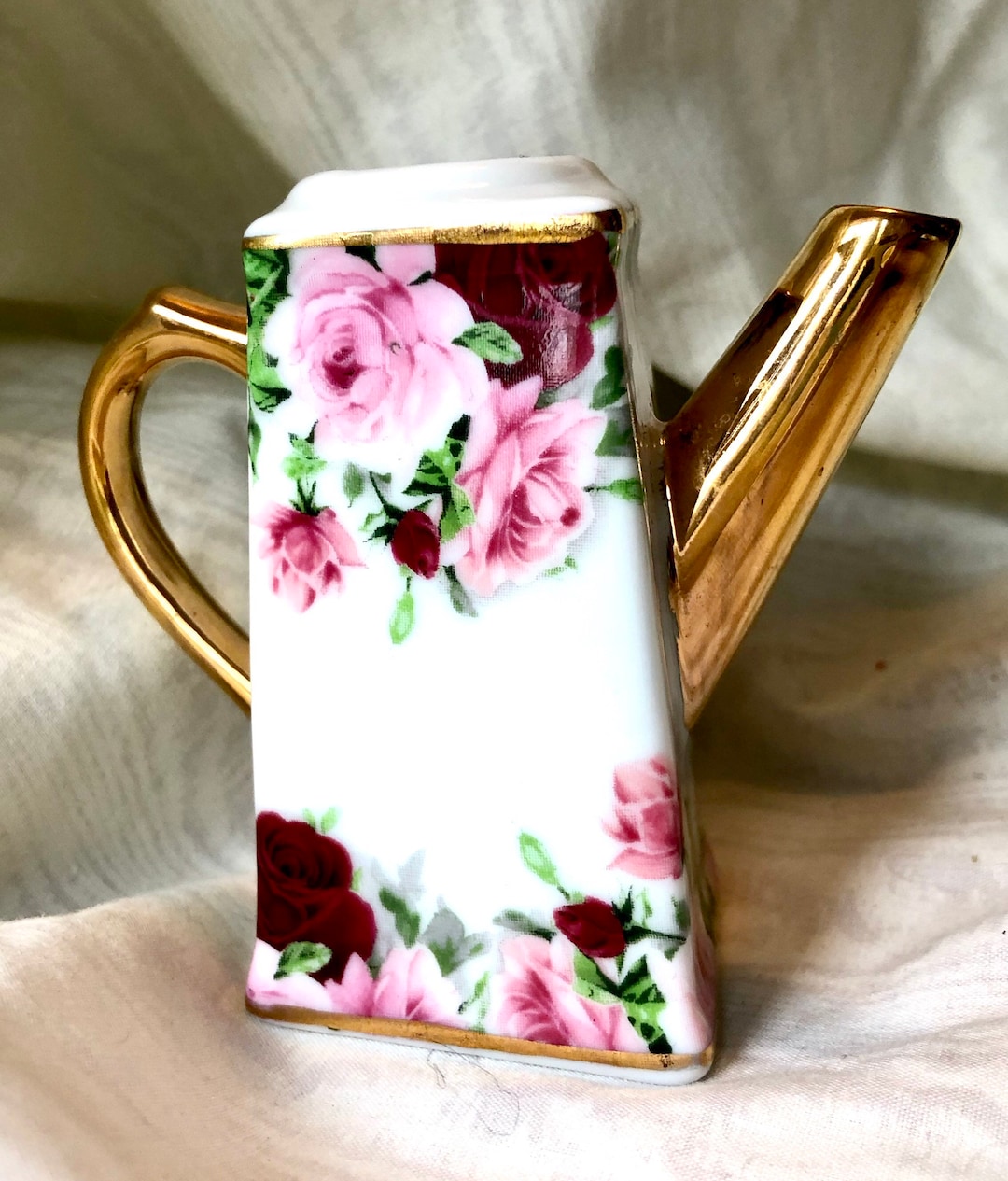 Coffee Pot, Floral Design and Gold Trim Handle and Spout, 3"h - Etsy