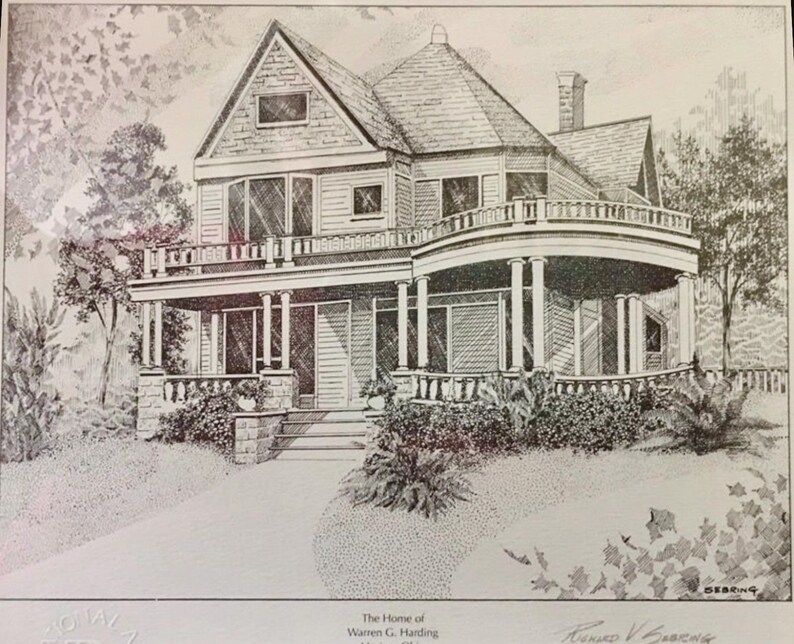 Lithograph Print, Home of Warren G Harding, Marion, Ohio, Framed 15” X ...