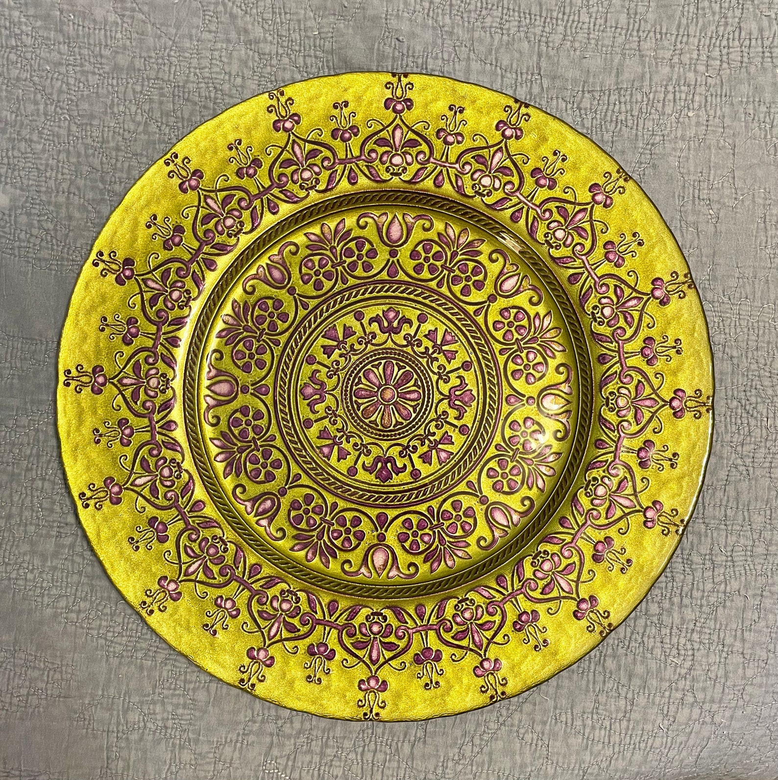 15" Platter Gold and Maroon Glass Decorative - Etsy
