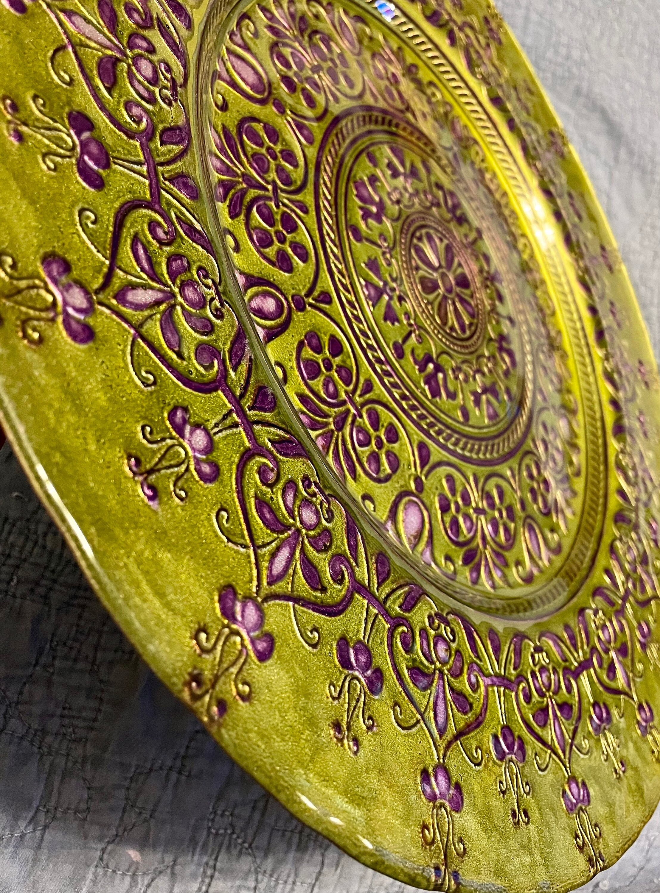 15" Platter Gold and Maroon Glass Decorative - Etsy
