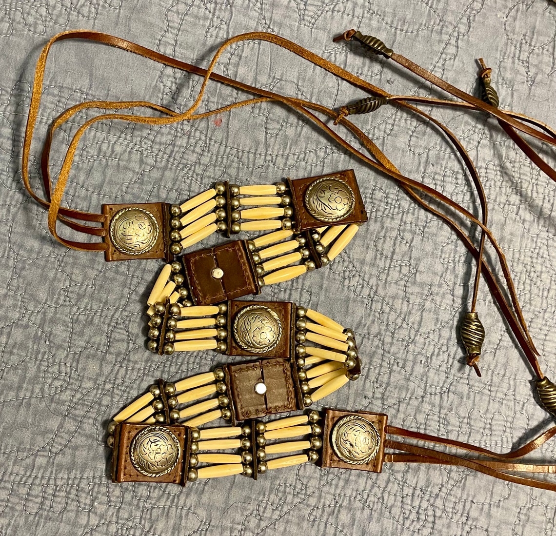 Belt Native American Concha and Bone Hair-pipe Beaded Leather Tie Belt ...
