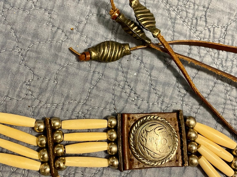 Vintage Native American Concha Leather Tie Belt With Bone Hair-pipe - Etsy