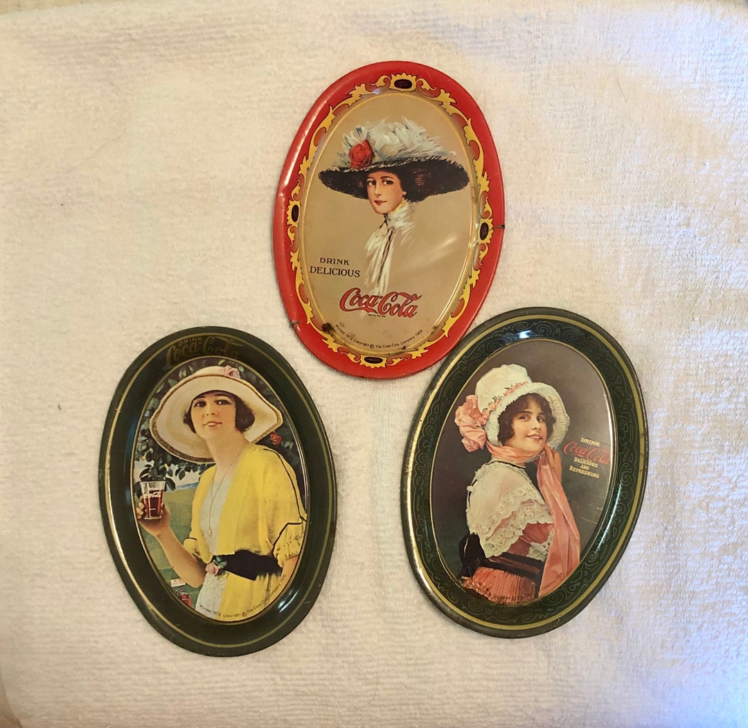 Mini Trays, Coca-cola, Set of Three 6", Depicting Ladies From 1909 ...