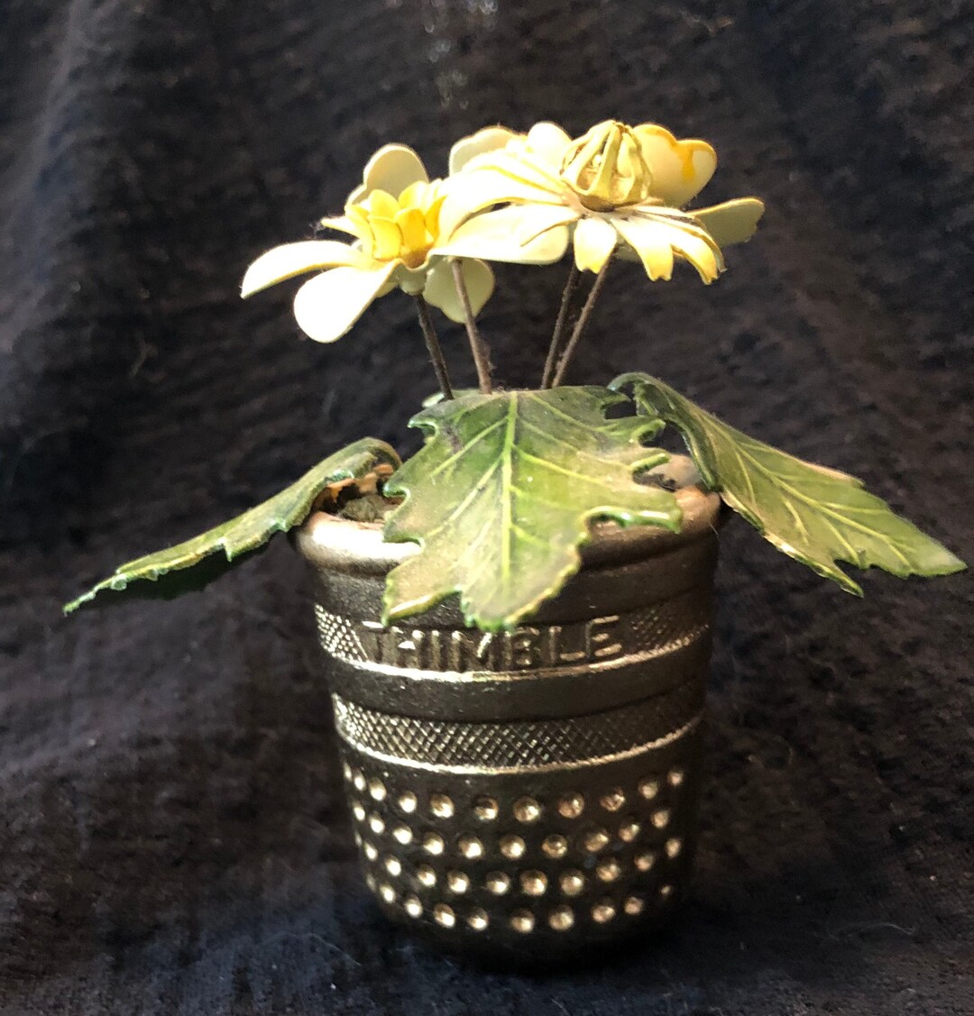 2” Gold-tone Large Thimble With Metal Floral Arrangement - Etsy