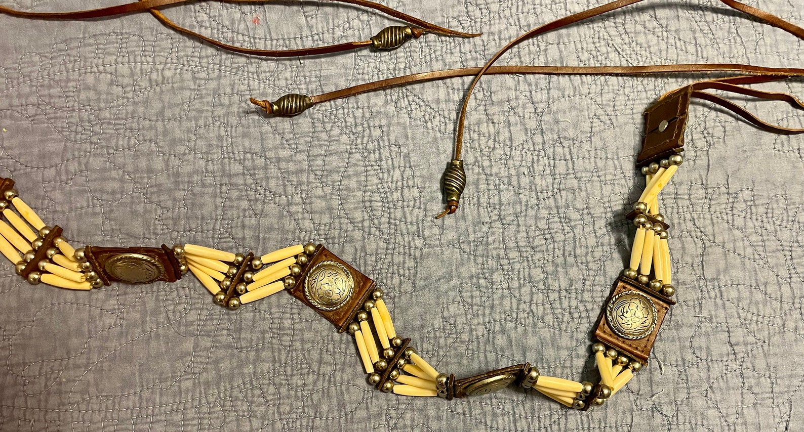 Vintage Native American Concha Leather Tie Belt With Bone Hair-pipe - Etsy