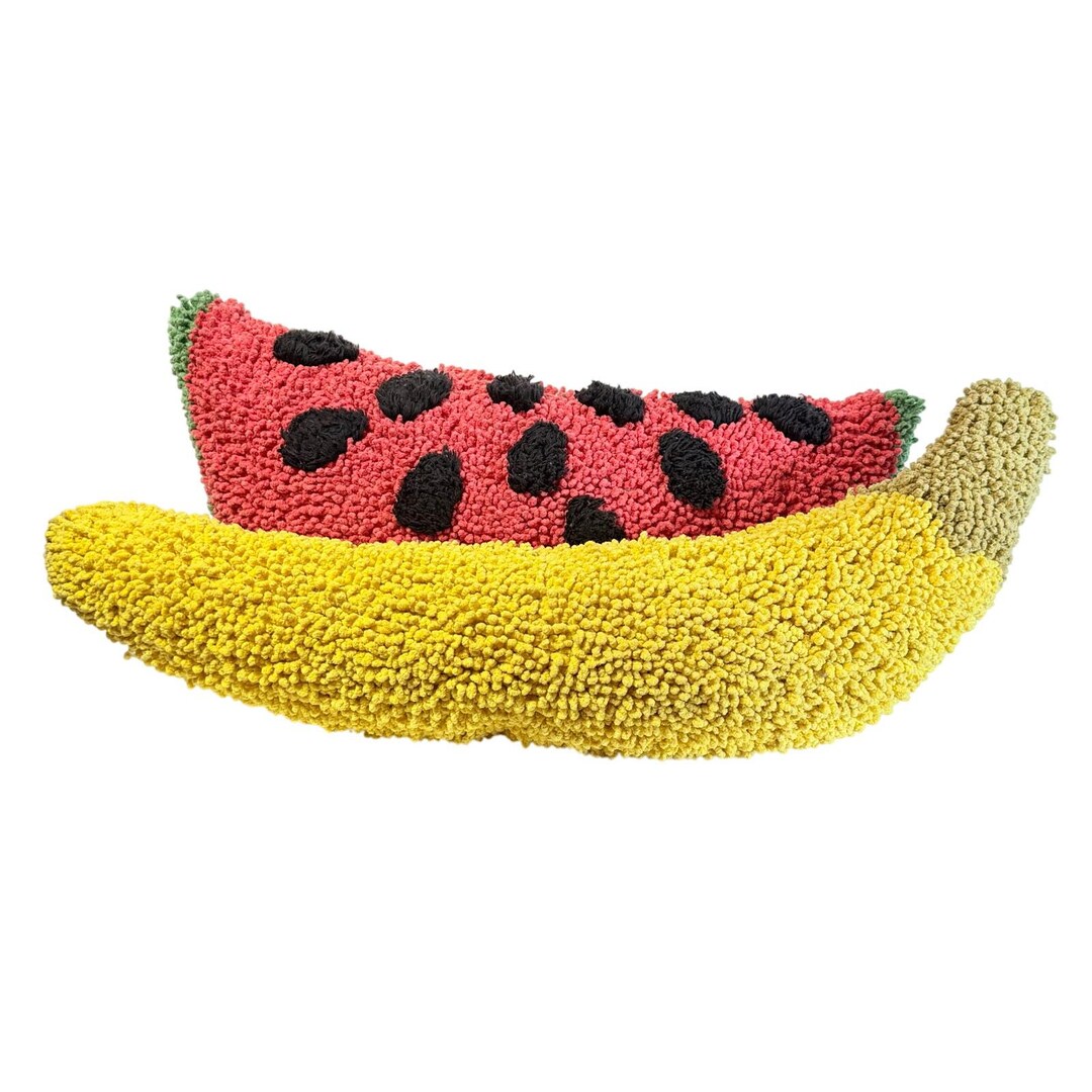 Set of 2 Tufted Fruit Pillows Watermelon and Banana Novelty - Etsy