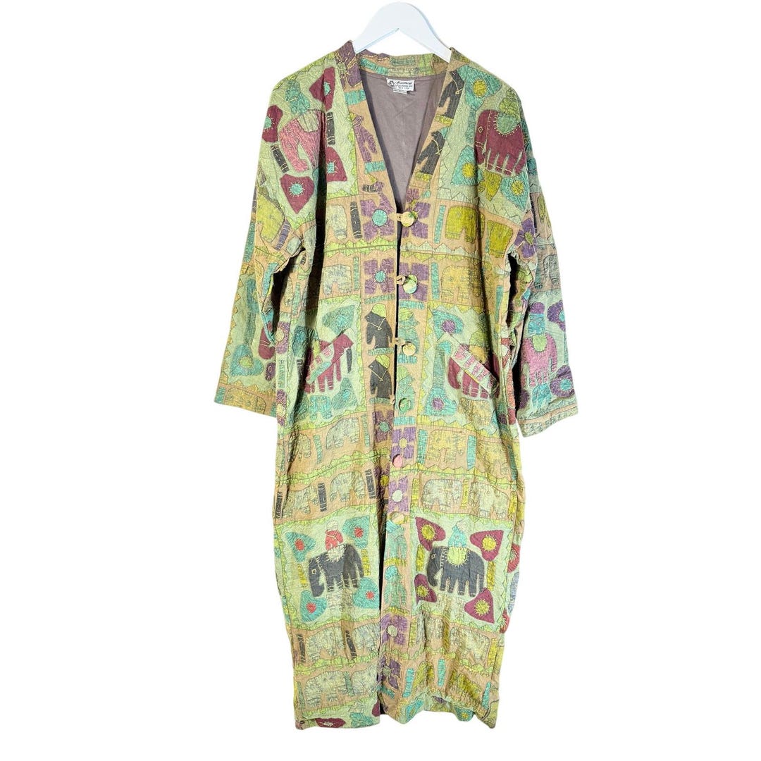 Vintage Patchwork Embroidered Long Coat Bohemian Jacket Elephants Size ...