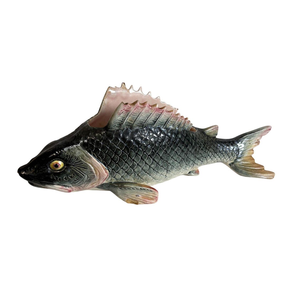Mid-century French Painted Barbotine Rainbow Trout Vessel From Fives ...