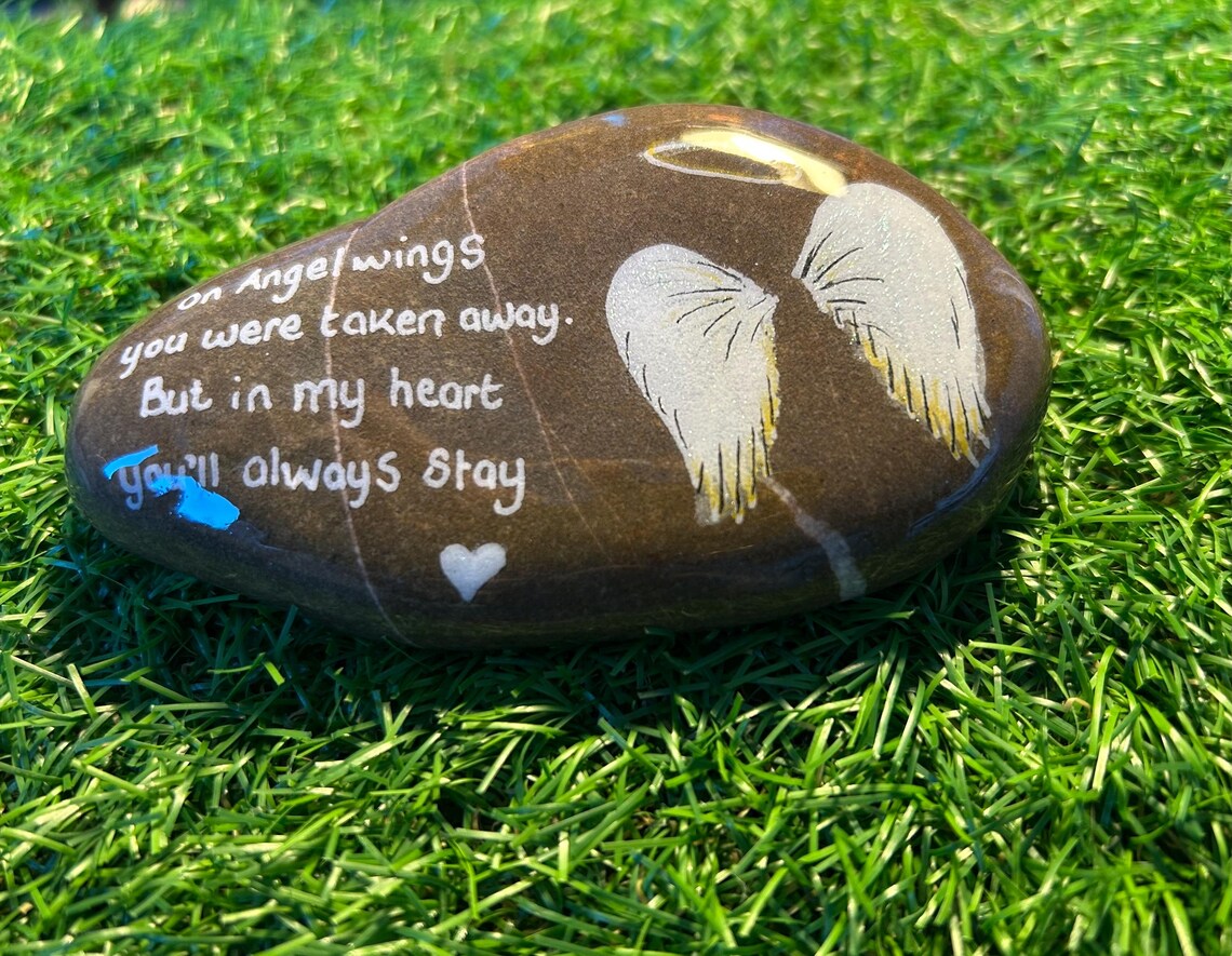 Hand-painted Angel Wings Memorial Pebble: Bereavement Gift - Etsy