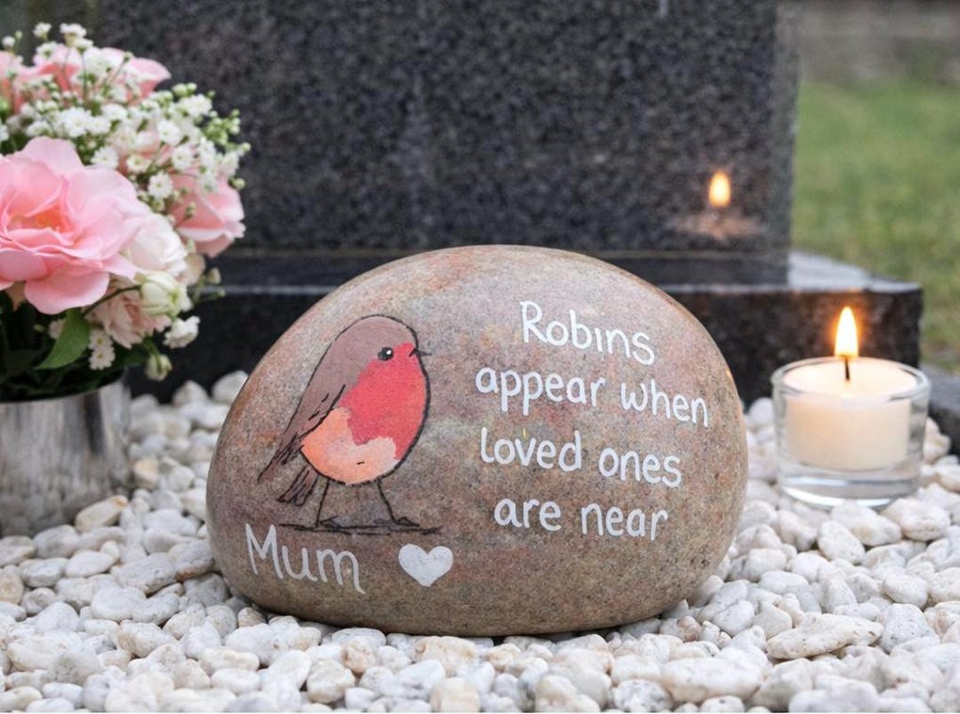 Memorial Mum Hand-painted Robin Memory Stone: Sympathy Gift, Memorial ...
