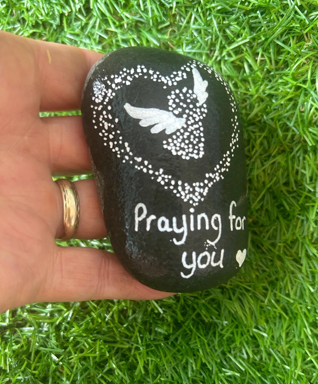 Hand Painted Memorial Pebble – “praying for You” Keepsake With Angel ...