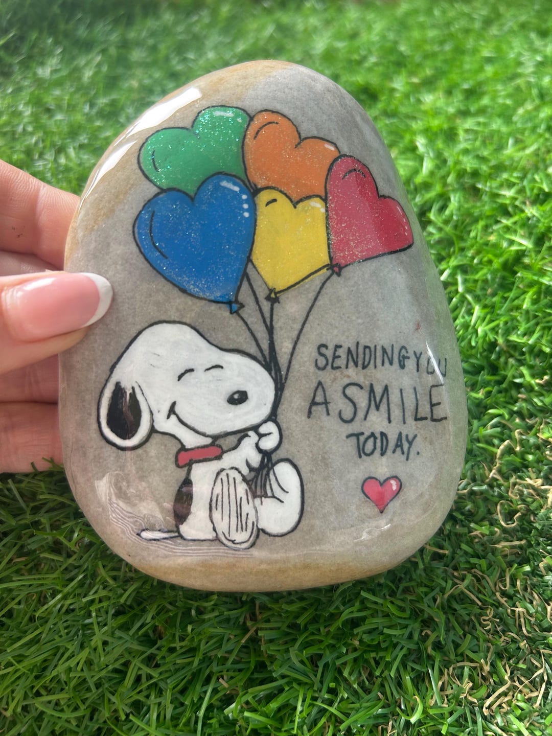 Hand-painted Snoopy Pebble: “sending You a Smile Today” - Unique ...