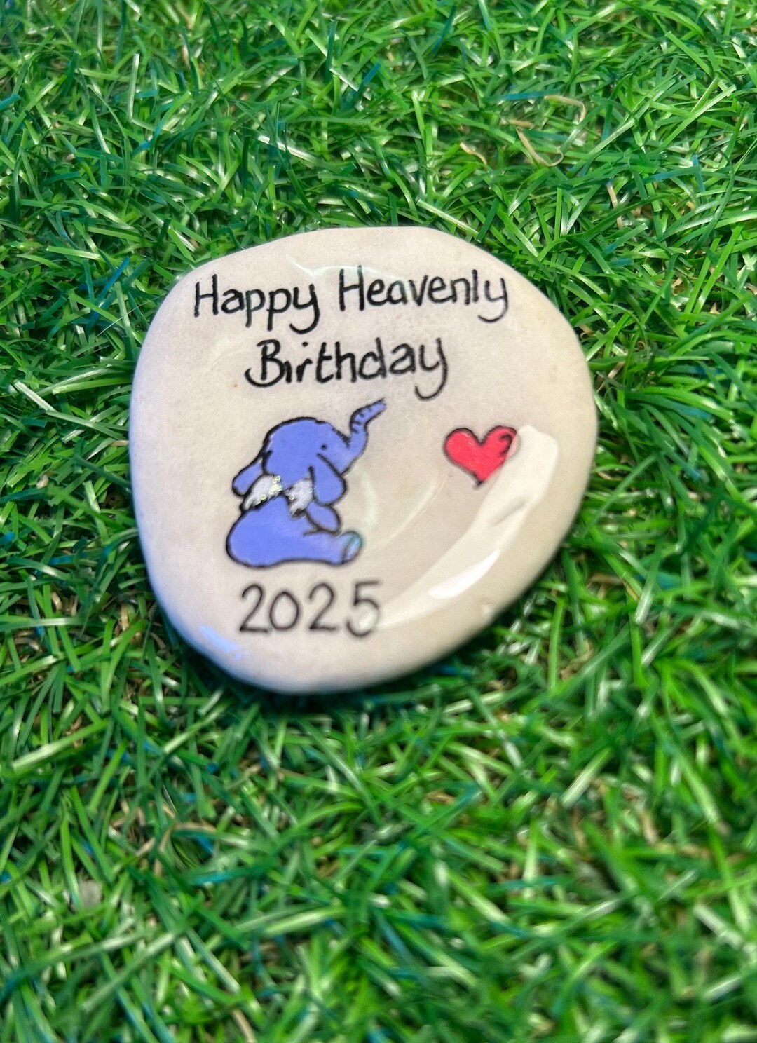 Hand Painted Elephant Memorial Stone: Heavenly Birthday Grave ...